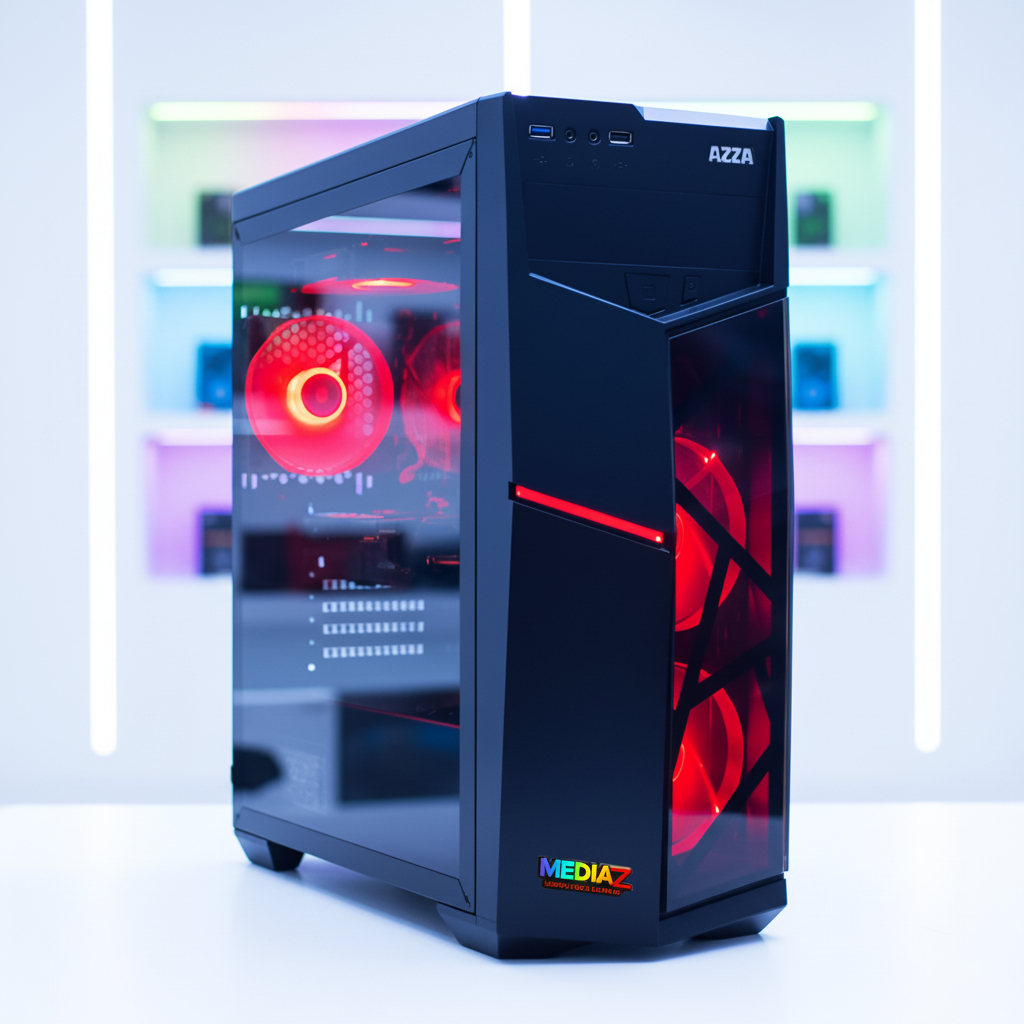 AZZA Golem ATX Red กระจกนิรภัย เย็น รับการ์ดจอ3พัดลม มีช่องdvd 5.25" Media Z Case CSAZ-221 ...
