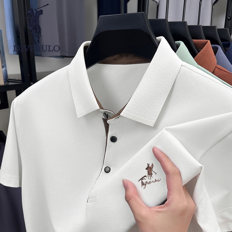 DIV POLOผู้ชายผ้าฝ้ายแท้เสื้อโปโลปกปักแขนสั้นสีทึบสบายๆทุกการแข่งขัน ...