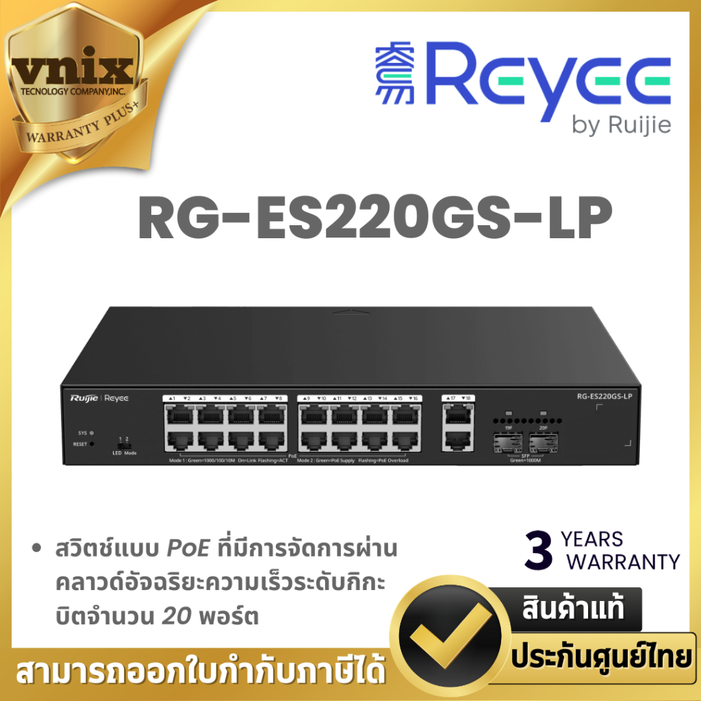 Reyee RG-ES220GS-LP สวิตช์แบบ PoE ที่มีการจัดการผ่านคลาวด์อัจฉริยะความ ...