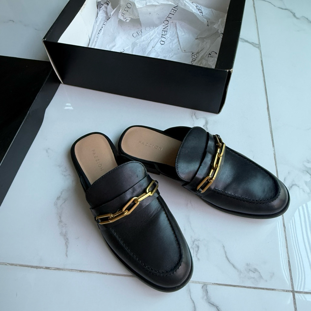 Pazzion งานห้าง รองเท้าเปิดหลัง สีดำ38 | Shopee Thailand