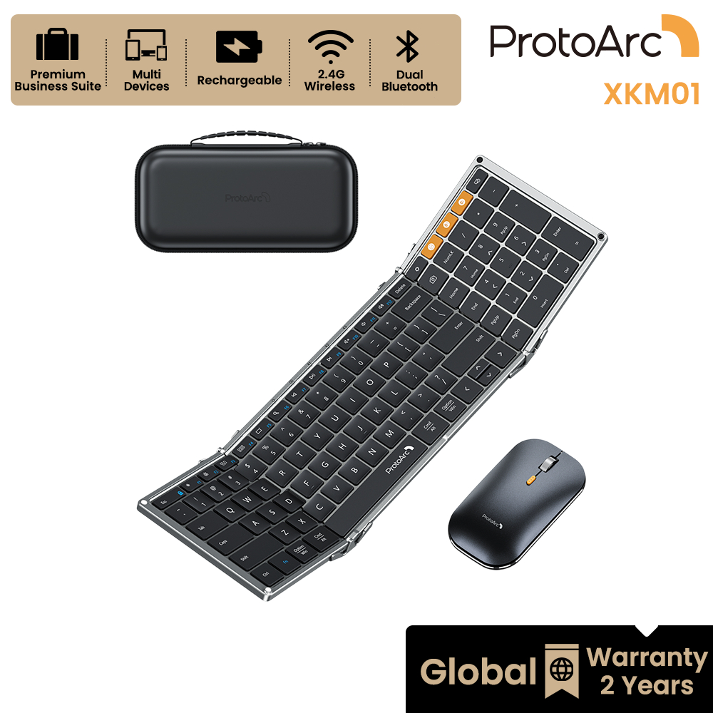 ProtoArc XKM01 คีย์บอร์ดและเมาส์พับได้ บลูทูธไร้สาย ระดับพรีเมียม + 2 ...