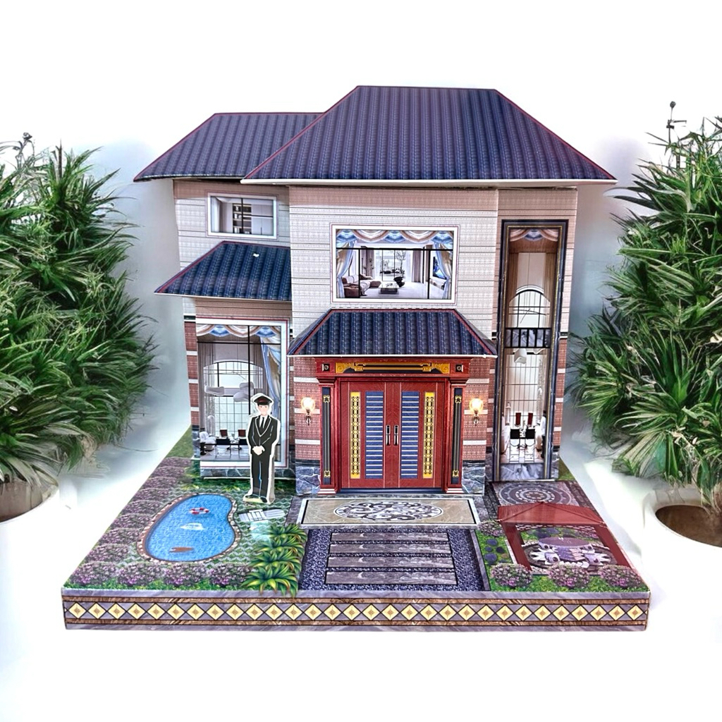 (I108)บ้านกงเต๊ก2ชั้น พร้อมคนรับใช้ กระดาษไหว้บรรพบุรุษ กระดาษกงเต๊ก ...