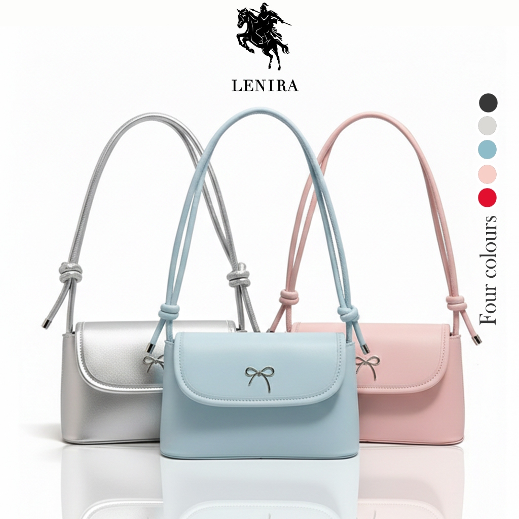 Lenira(B2171) กระเป๋าสะพายไหล่หนังพียู ด้านหน้ามีโบว์ ทรงน่ารัก ...