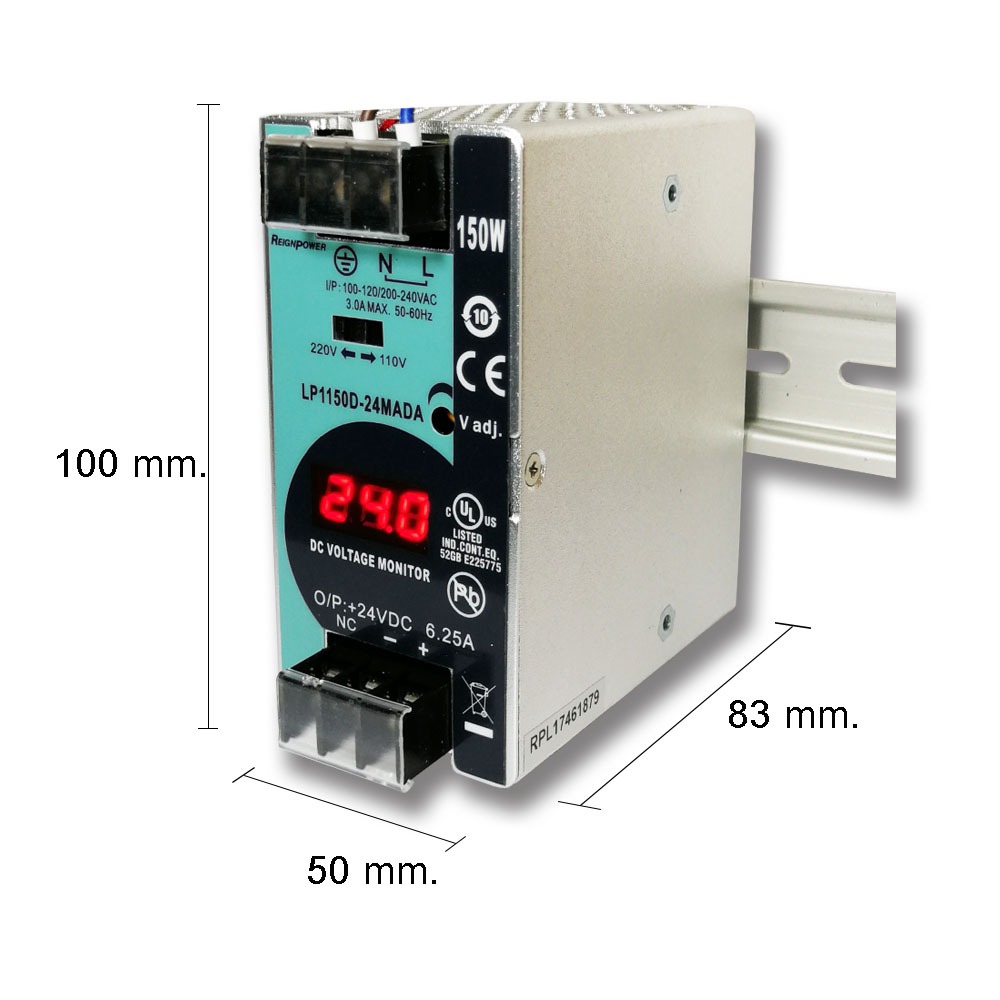Reign Power Switching Power Supply DIN RAIL พาวเวอร์ซัพพลาย LP1150D-24MADA 150W24V6.25A | Shopee ...
