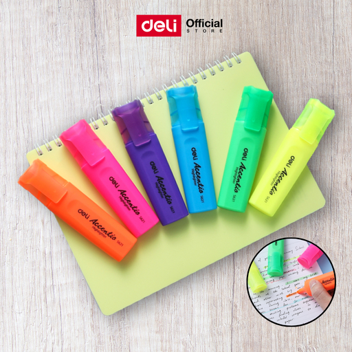 ปากกาไฮไลท์ Deli รุ่น S621 / S621S หัวตัด 1-5 มม. 6 สี เน้นข้อความชัด ...