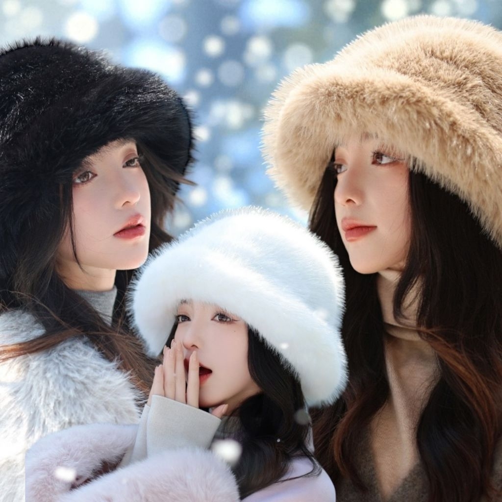 J83 หมวกเฟอร์ทรงบัคเกต น่ารักๆ เหมาะกับwinter เข้าได้กับหลายรูปถ่ายรูป ...