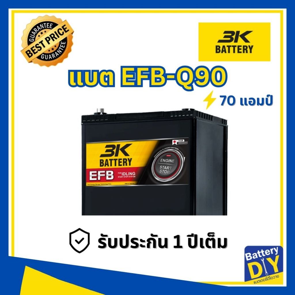 แบตเตอรี่รถยนต์ (กึ่งแห้ง) 3K 70 แอมป์ รุ่น EFB-Q90 สำหรับ รถเก๋ง ...