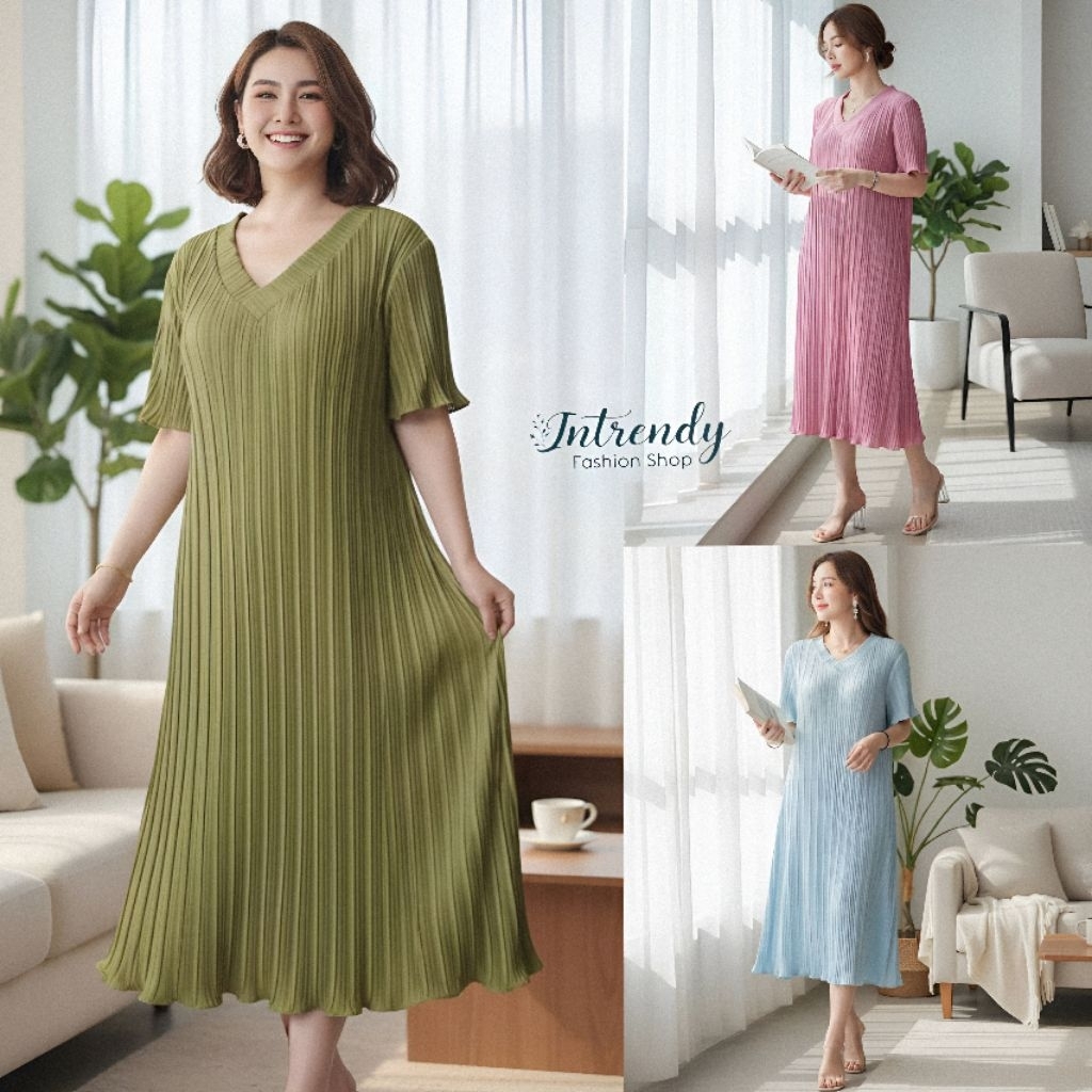 ใหม่. V Classic dress peat เดรสคอวีแขนสั้นพลีทโฮเกรด อก 36 - 56 นิ้ว ...