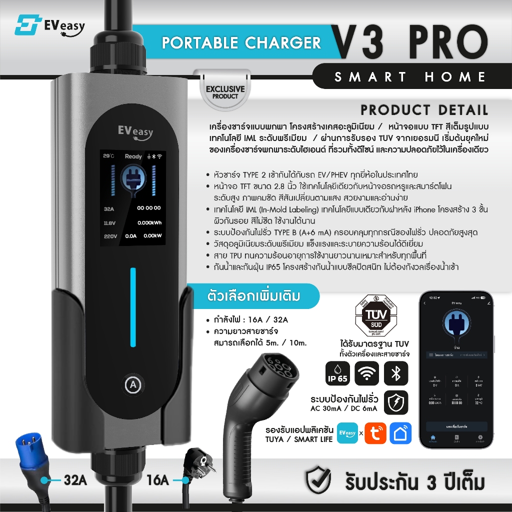 New Exclusive EV Easy V3 PRO – Portable Smart Home Charger พร้อมส่งจาก ...