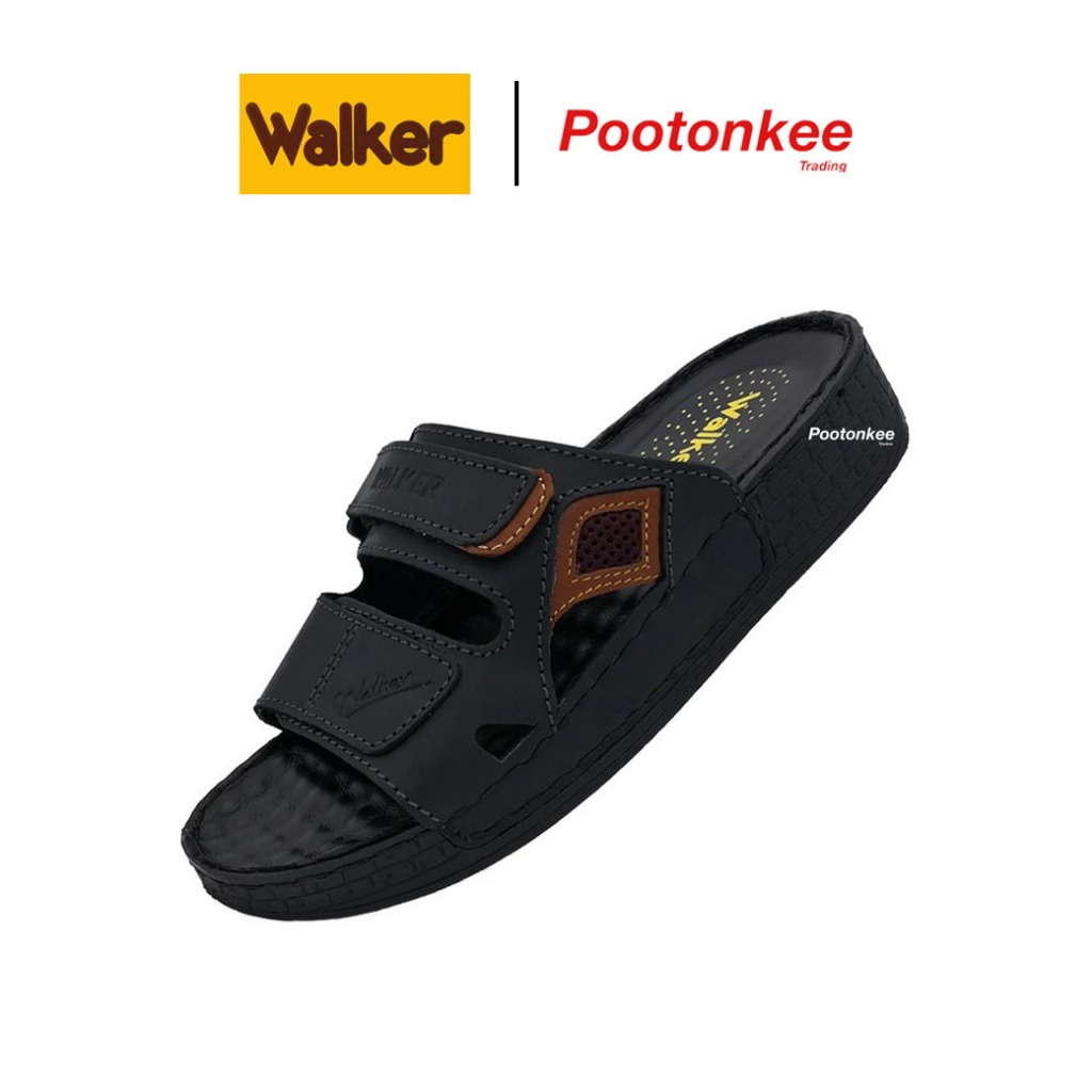 Walker รุ่น WB 723 รองเท้าวอคเกอร์ สีดำ น้ำตาล รองเท้าแตะหนังแท้ผู้ชาย ...