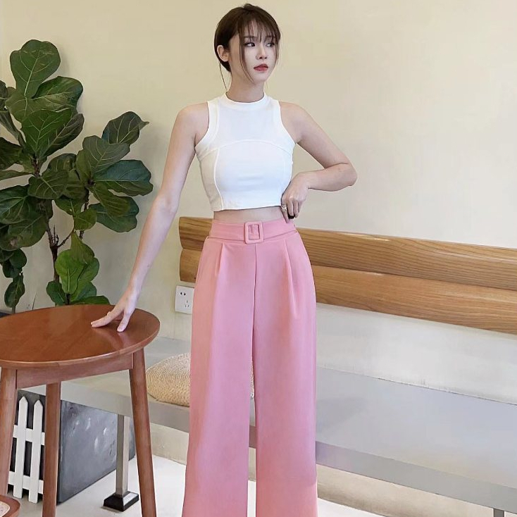 ใหม่ นางสาว กางเกงขายาว เอวสูง pants ใส่สบาย เอวยางยืด ทรงหลวม ใส่สบาย ...