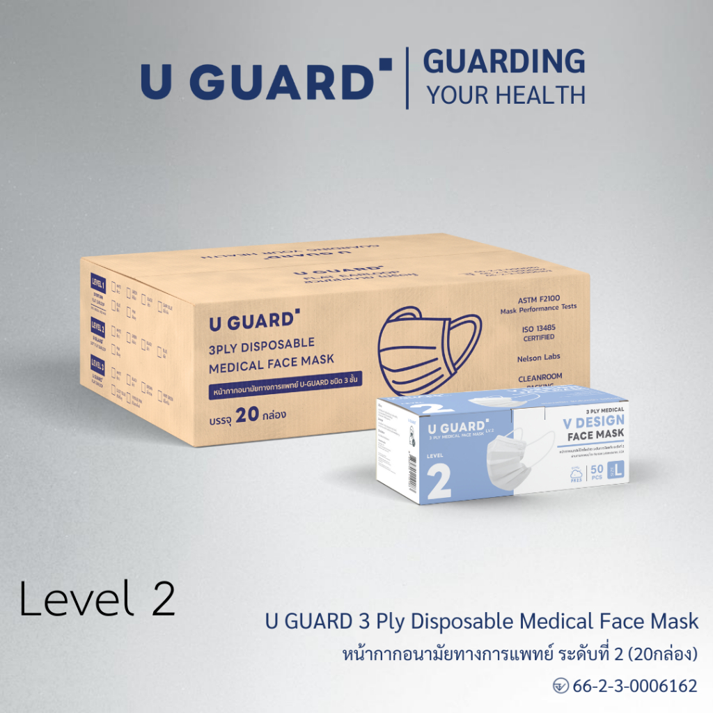 ( ยกลัง 20 กล่อง ) U GUARD MASK หน้ากากอนามัย Level 2 สีขาว Size L จัด ...