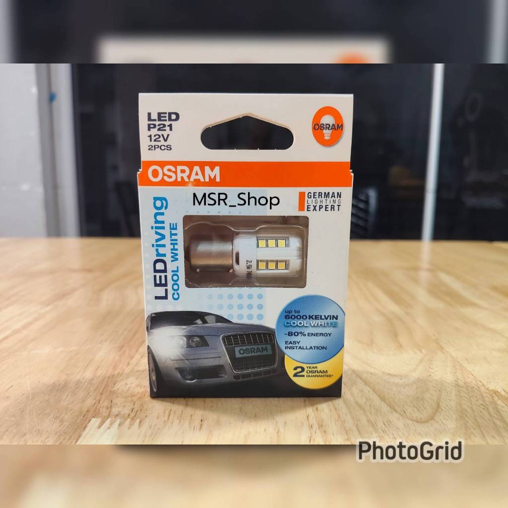 Osram หลอดไฟถอยรถยนต์ LED P21 6000K แสงสีขาว เขี้ยวตรง (2 หลอด) รับ ...