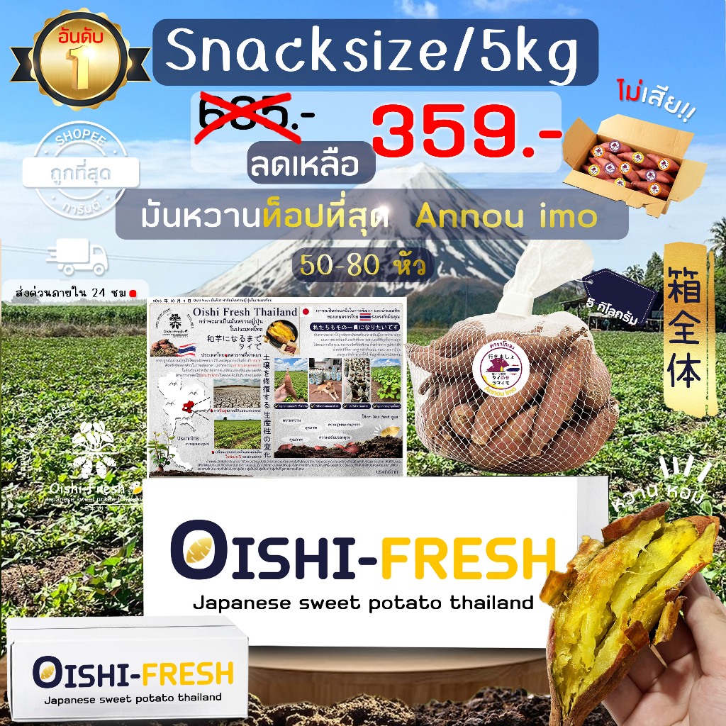 Oishi-Fresh ยกลัง 5 กิโลกรัม Snack มันหวานญี่ปุ่นสายพันธุ์ Annou imo ...