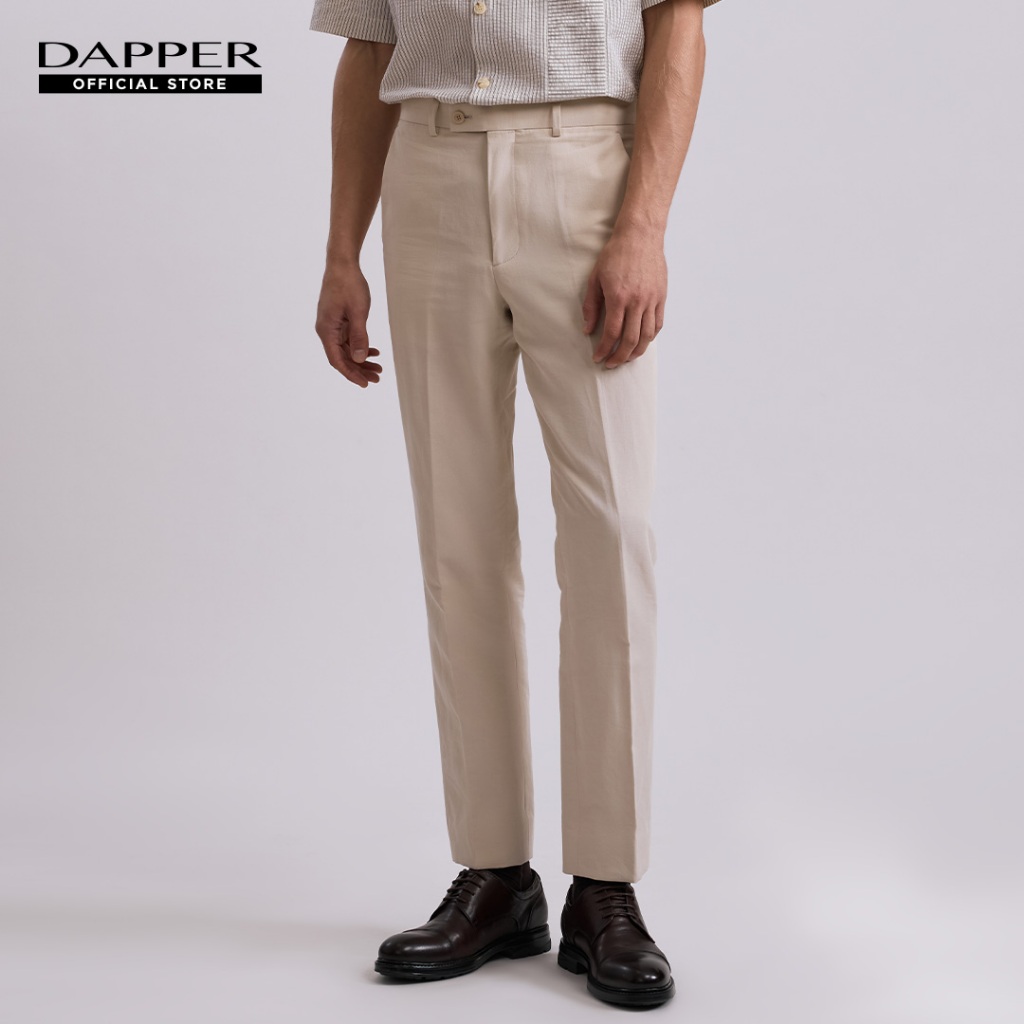 DAPPER กางเกงขายาว Linen Blend ผ้าลินิน ทรง Slim-Fit สีไอวอรี่ (TB4/IV ...