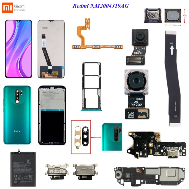 อะไหล่มือถือ Xiaomi Redmi 9,M2004J19G/สายแพร/ลำโพงหูฟัง/กระดิ่ง/กระจก ...