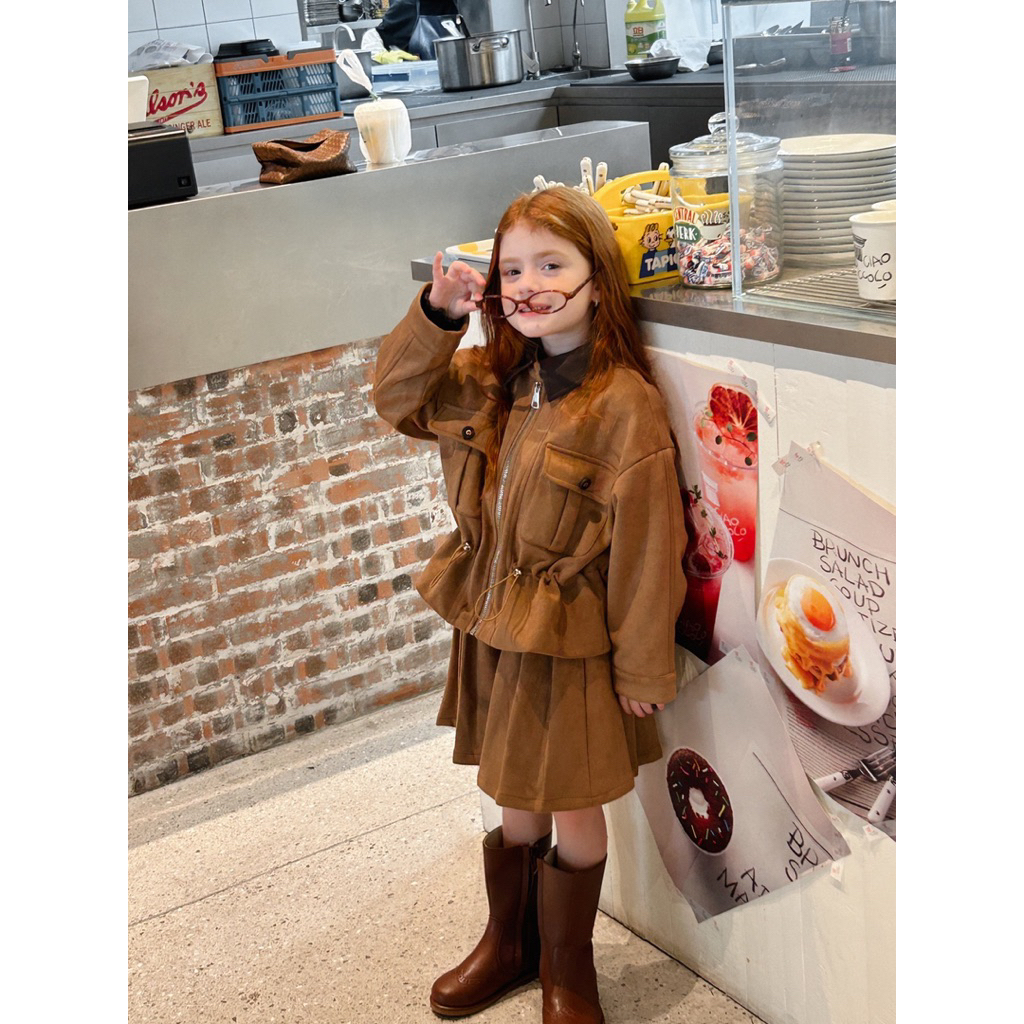 DB1142 Loony suede set ชุดเซ็ตกระโปรง หนังกลับเด็ก | Shopee Thailand