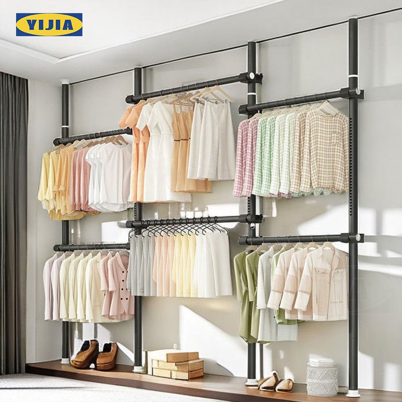 YIJIA ไม้แขวนผ้า ราวแขวนเสื้อ ราวตากผ้าแขวนเสื้อแบบยืด ไม่ต้องเจาะ DIY ...