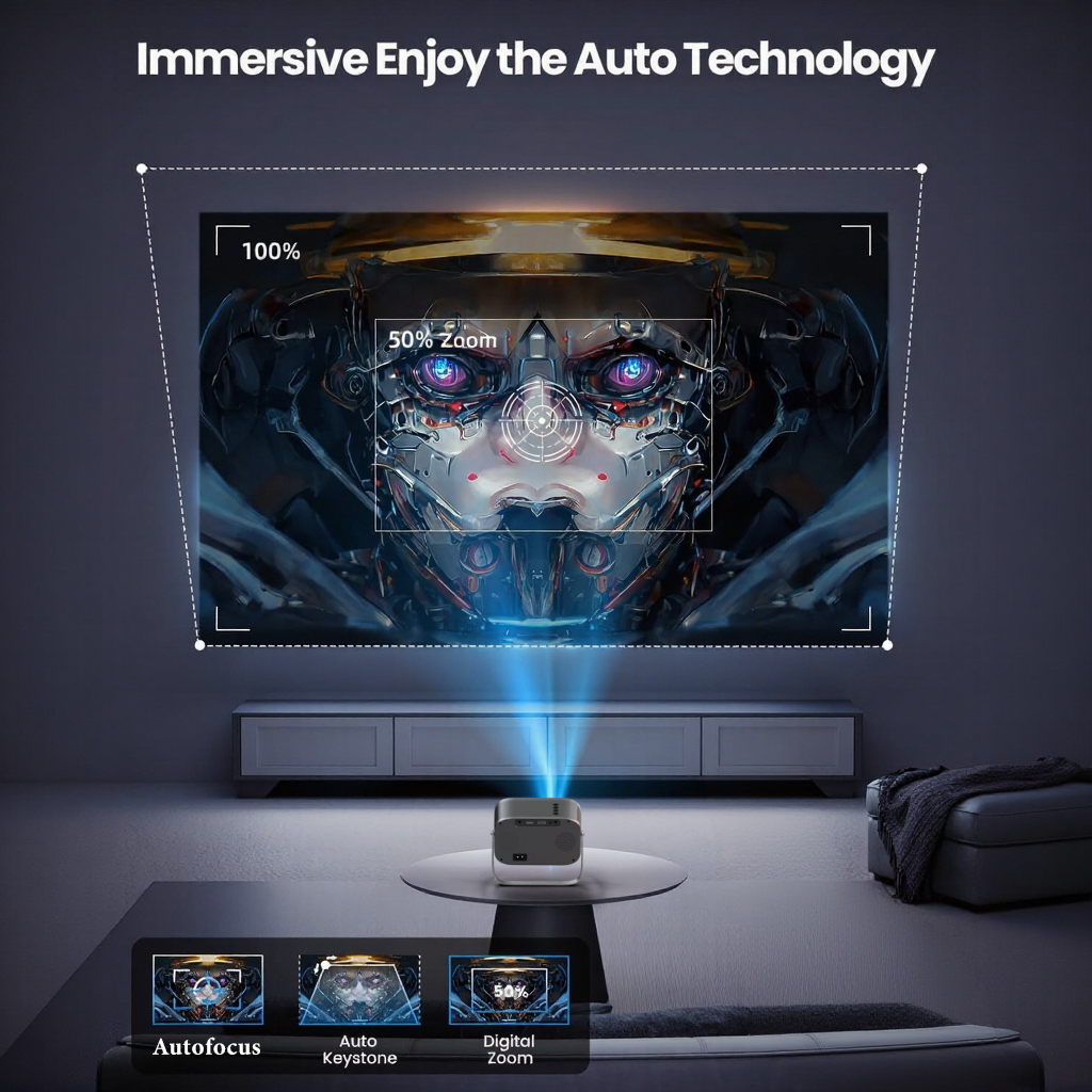 FUNFOOX VENO PRO โปรเจคเตอร์ Android TV 4K โฟกัสอัตโนมัติ หมุนได้ 360 ...