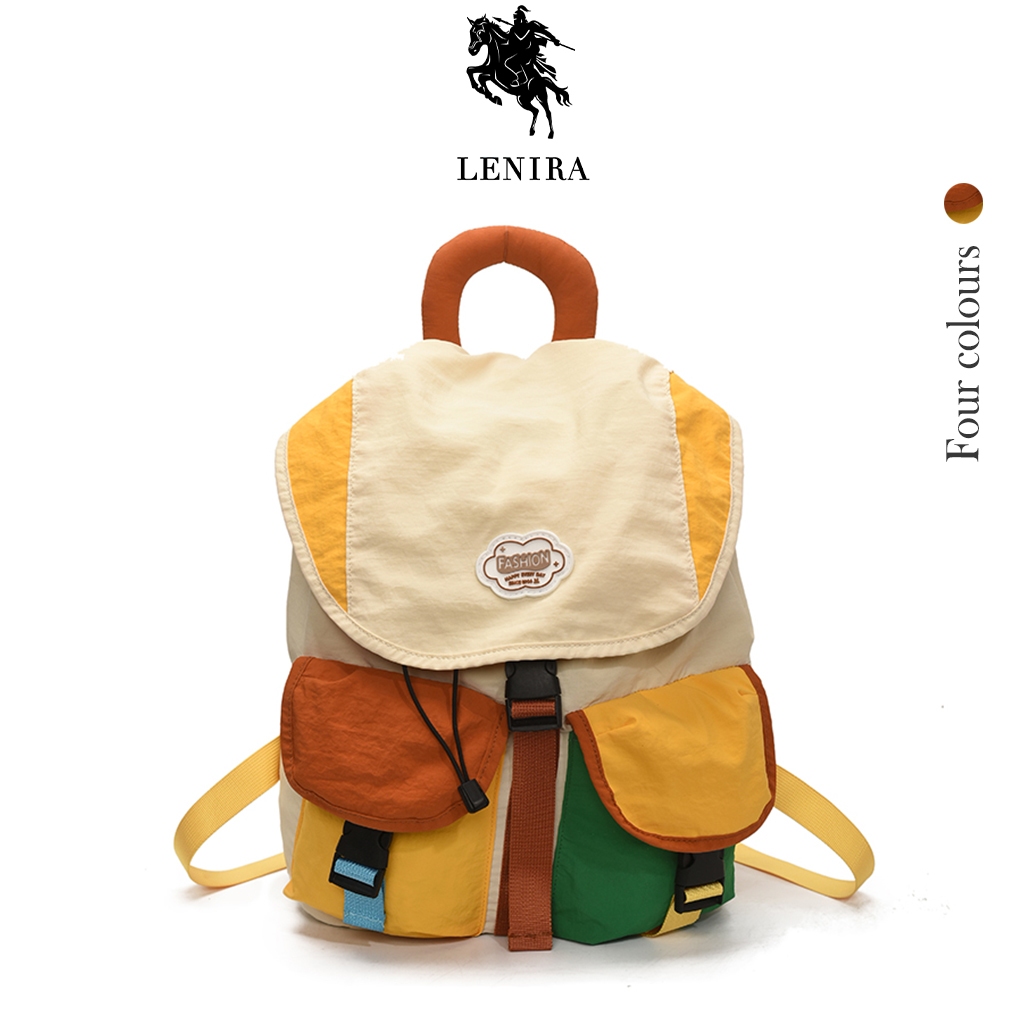 Lenira (B2487) กระเป๋าเป้สีครีม-เหลืองเขียว ด้านหน้ามี2ช่องใส่ของ ...