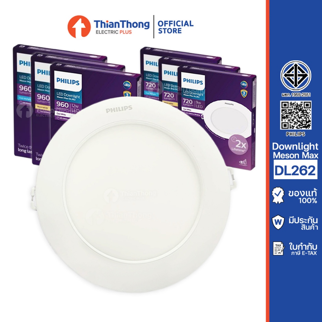 Philips โคมไฟดาวน์ไลท์ แบบสลิม กลม 9W 12W LED Slim Panel รุ่น Meson Max ...