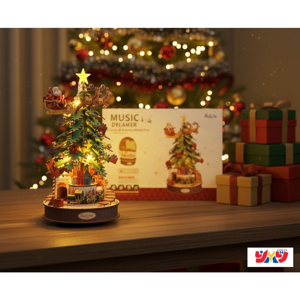 Robotime DIY ชุดโมเดลตัวต่อไม้ กล่องดนตรี RBT Christmas ต้นคริสต์มาส ...