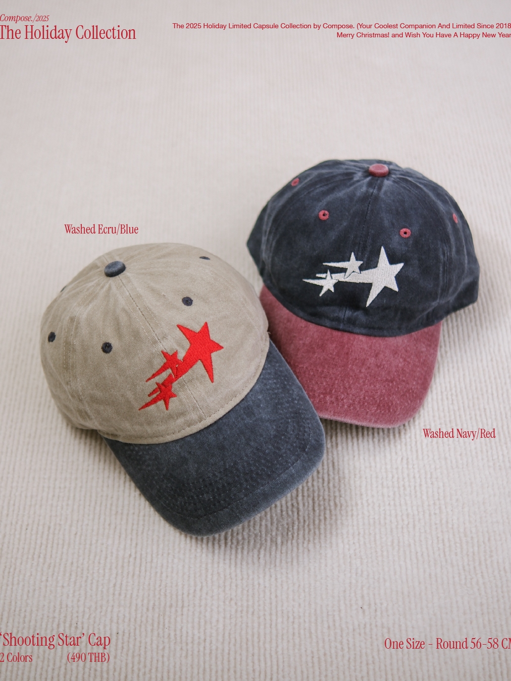 COMPOSE. ⭑ ‘Shooting Star’ Cap | หมวกแก๊ป สไตล์วินเทจ ปักลายดาว (มี 2 ...