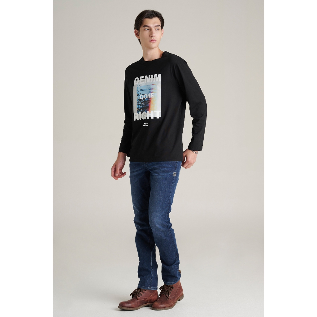 Mc JEANS เสื้อยืดแขนยาวผู้ชาย คอกลม สีดำ MTTZA24 ทรง Regular Fit เนื้อ ...