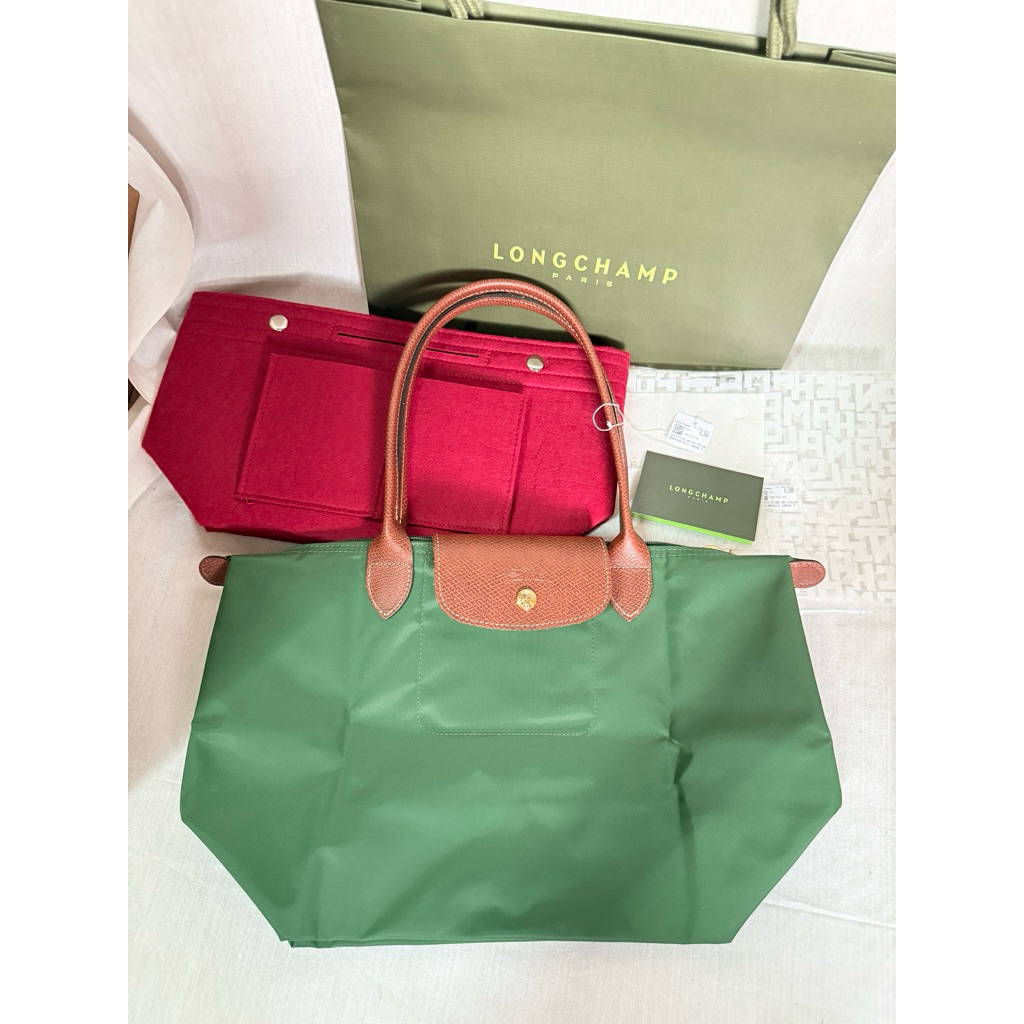used like new longchamp m long british green | Shopee Thailand