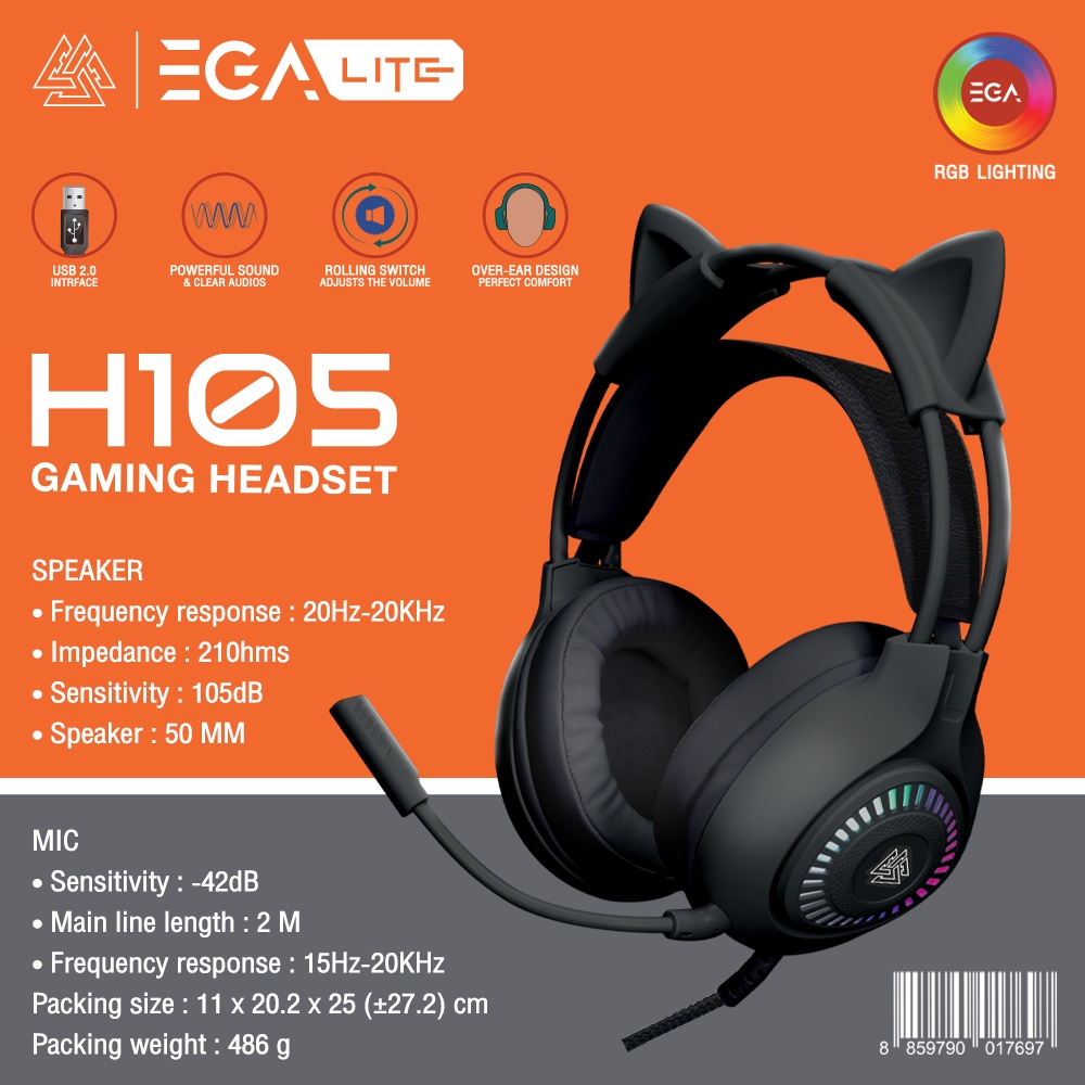 EGA H105 Lite Gaming Headset USB หูฟังเกมมิ่ง หูฟังเล่นเกมส์ หูฟังหูแมว ...