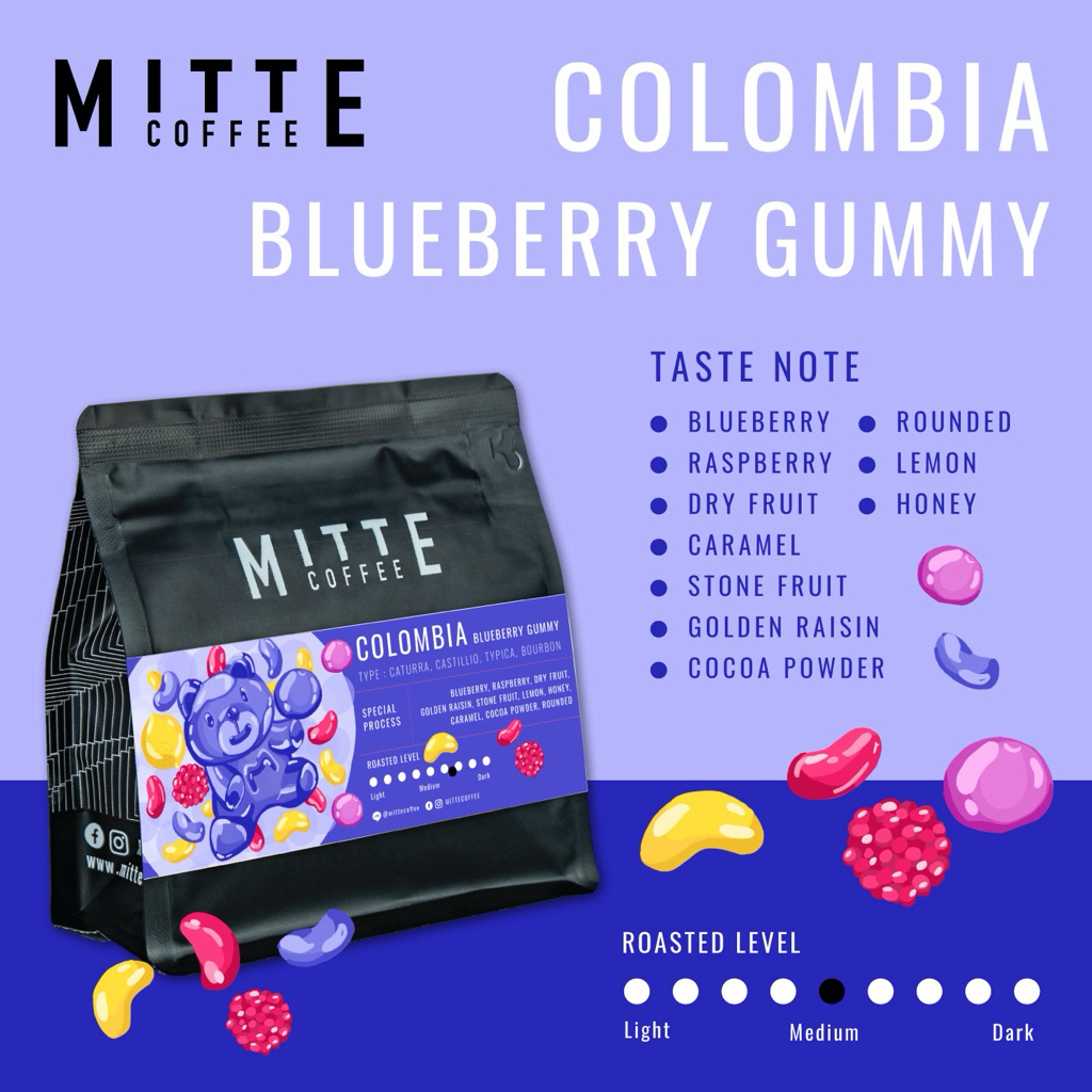 Mitte Coffee เมล็ดกาแฟคั่วกลาง Colombia : Blueberry Gummy ขนาด 200 กรัม ...