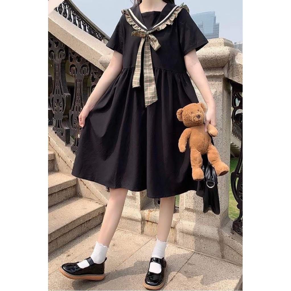 เดรสเดาหลี สีดำ แต่งลายสกอต / P / 490 | Shopee Thailand