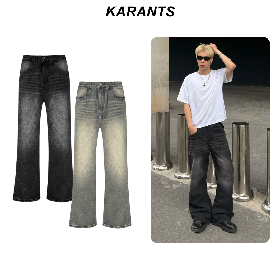 Karants กางเกงยีนส์สีพื้น บานเล็กน้อย S-3XL Wash หลายสี Local Brand ...