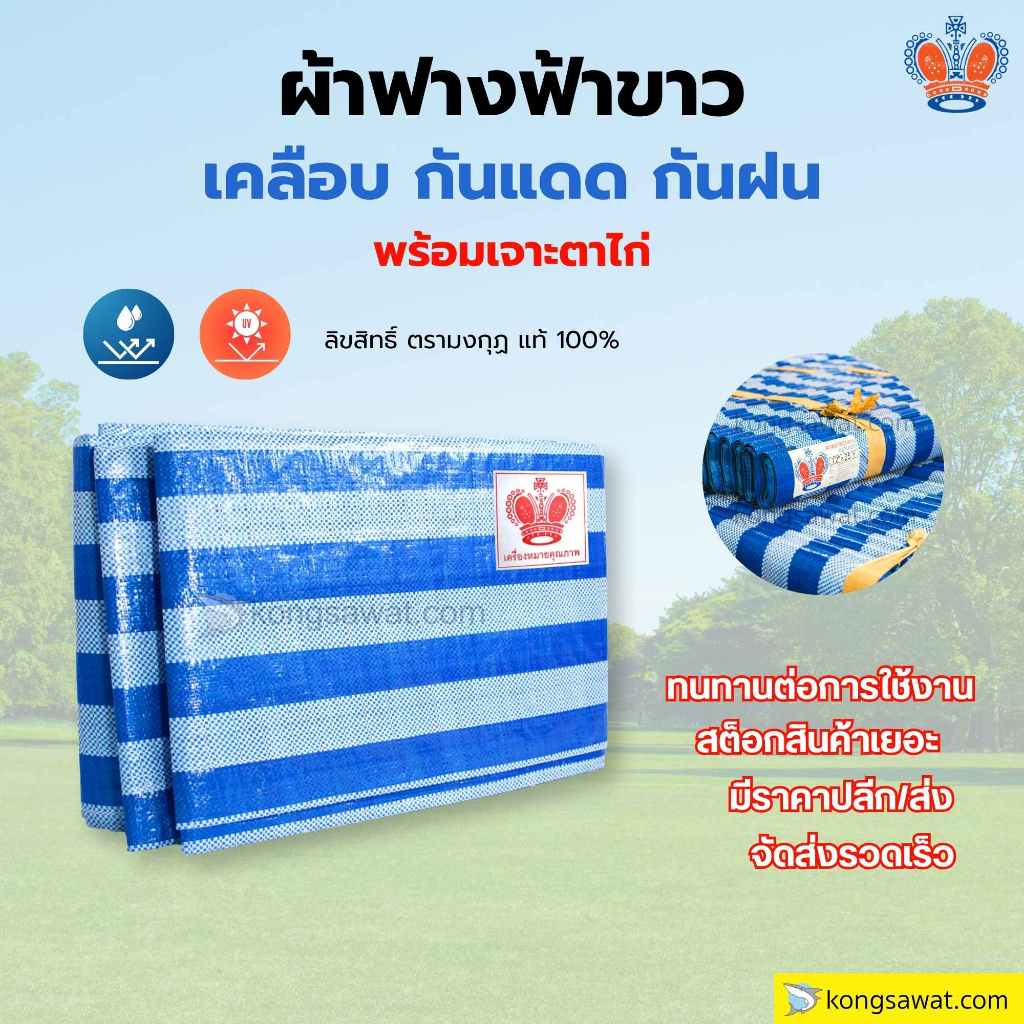 ผ้าฟาง ผ้าใบเคลือบ กันแดด ขนาด 2/3/4/5 เมตร ลายฟ้า-ขาว (มีตาไก่) Bluesheet | Shopee Thailand