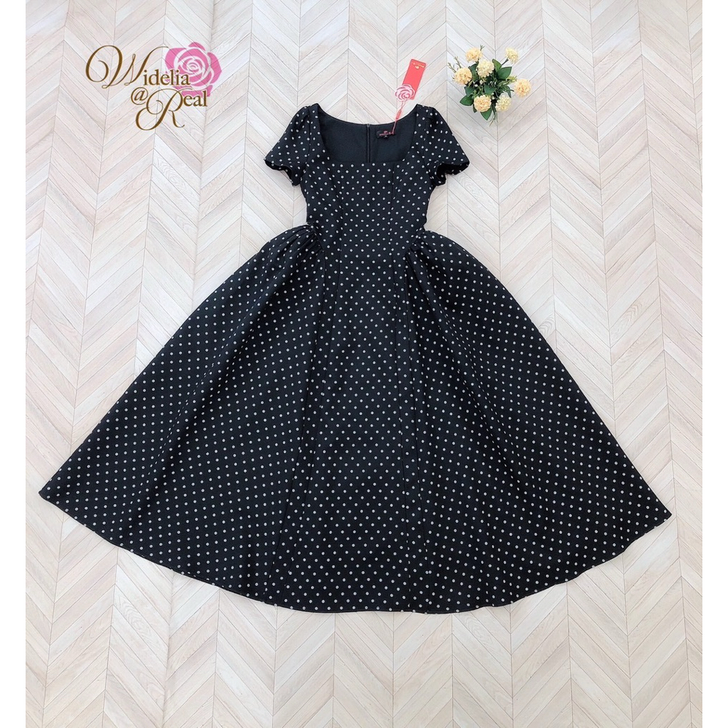 Widelia@Real แมกซี่เดรสลายจุดสีดำ เดรสยาว | Shopee Thailand