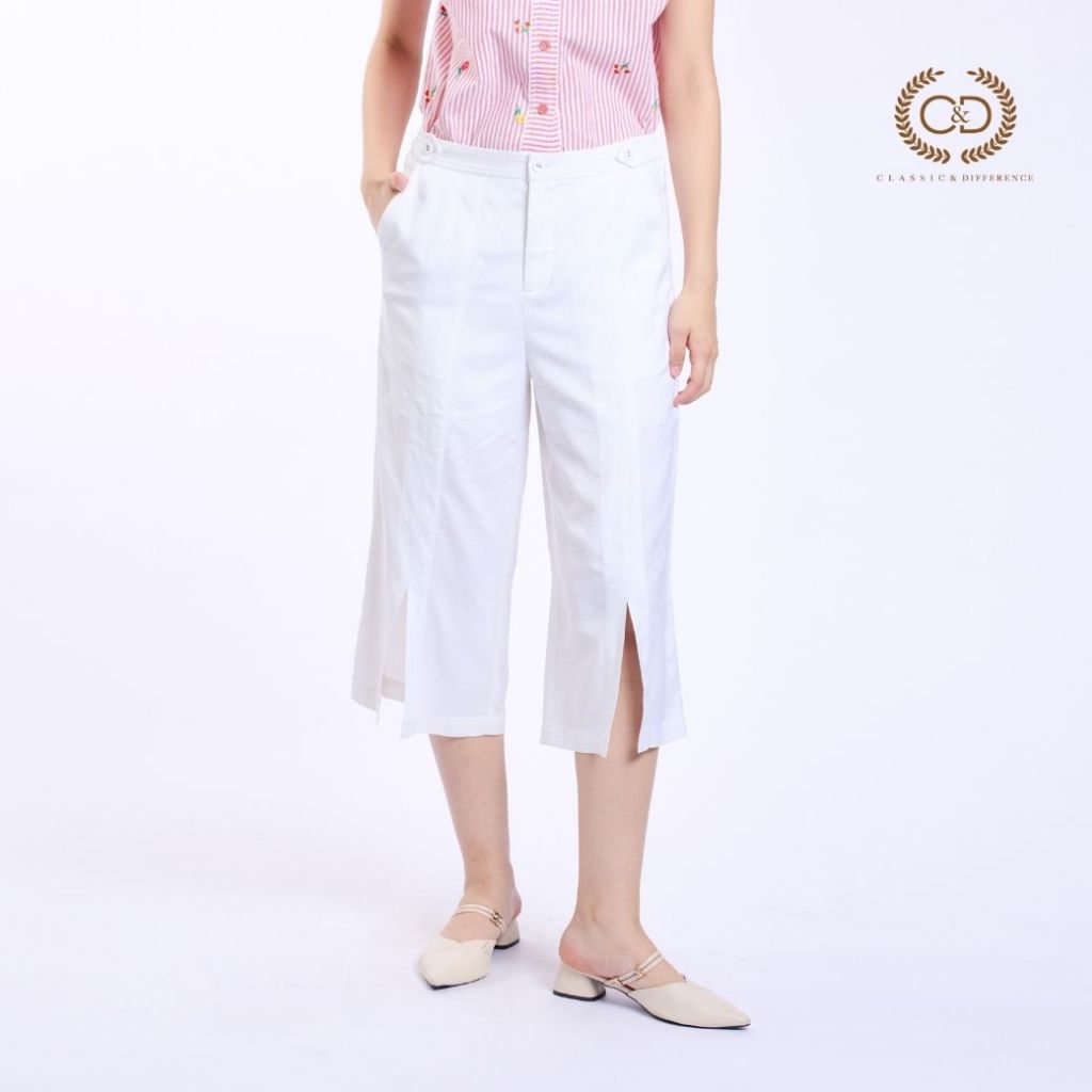 C&D Woman Pants Linen Rayon Woman Pants Linen Rayon กางเกง ขายาว สีขาว ...