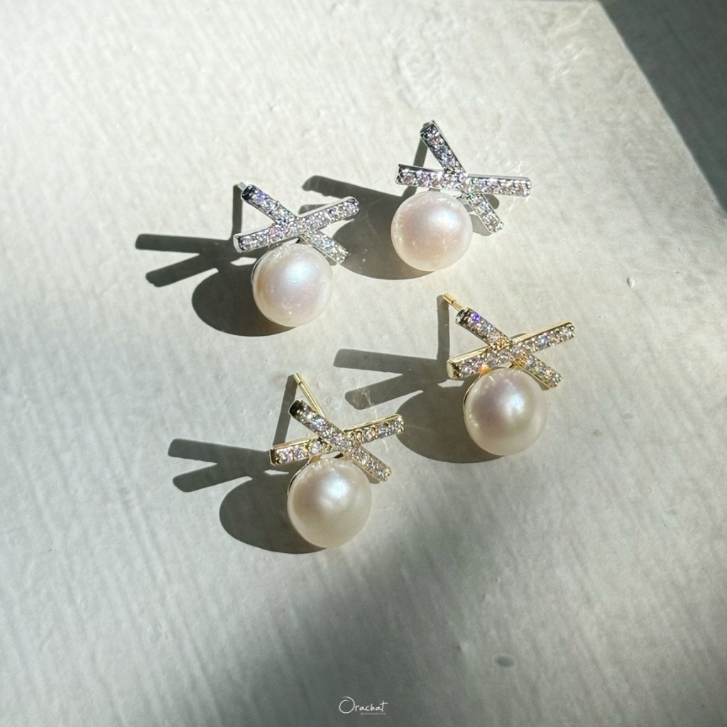 Limited Cross Freshwater earrings. (ต่างหูมุกน้ำจืดแท้กากบาท) | Shopee ...