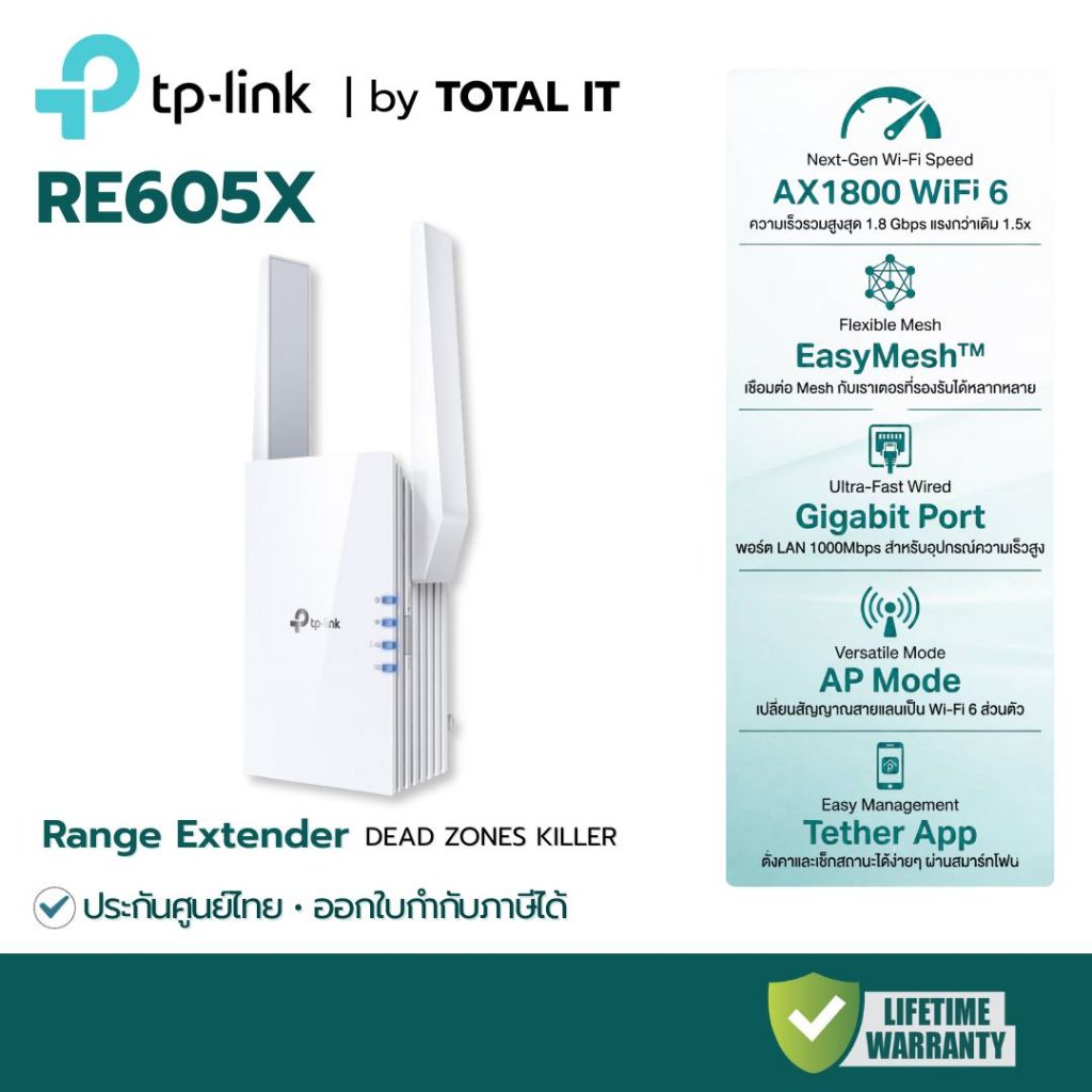 TP-Link RE605X AX1800 Wi-Fi 6 Range Extender ตัวขยายสัญญาณ WiFi ...