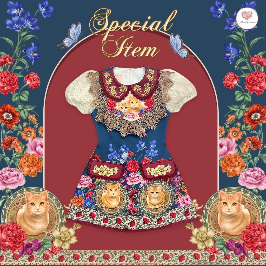 (Special มี2XL) Maria Diamond วินเทจ Luxury Golden Dress เดรสสั้นพิมพ์ ...