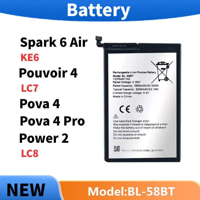 แบตเตอรี่ Battery For Tecno Spark 6 Air แบต Pova 4 / 4 Pro / Pouvoir 4 ...