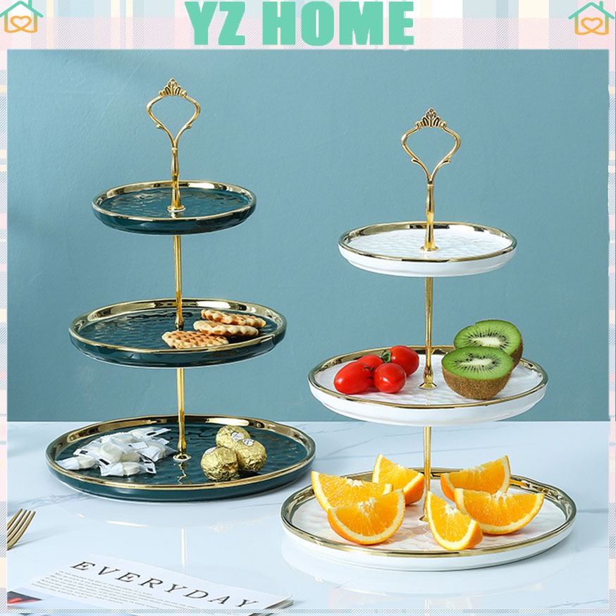 จานLuxury Multi-Layered Stand Plateขอบทอง จานใส่ขนม2ชั้น จาน3ชั้น ด้าม ...