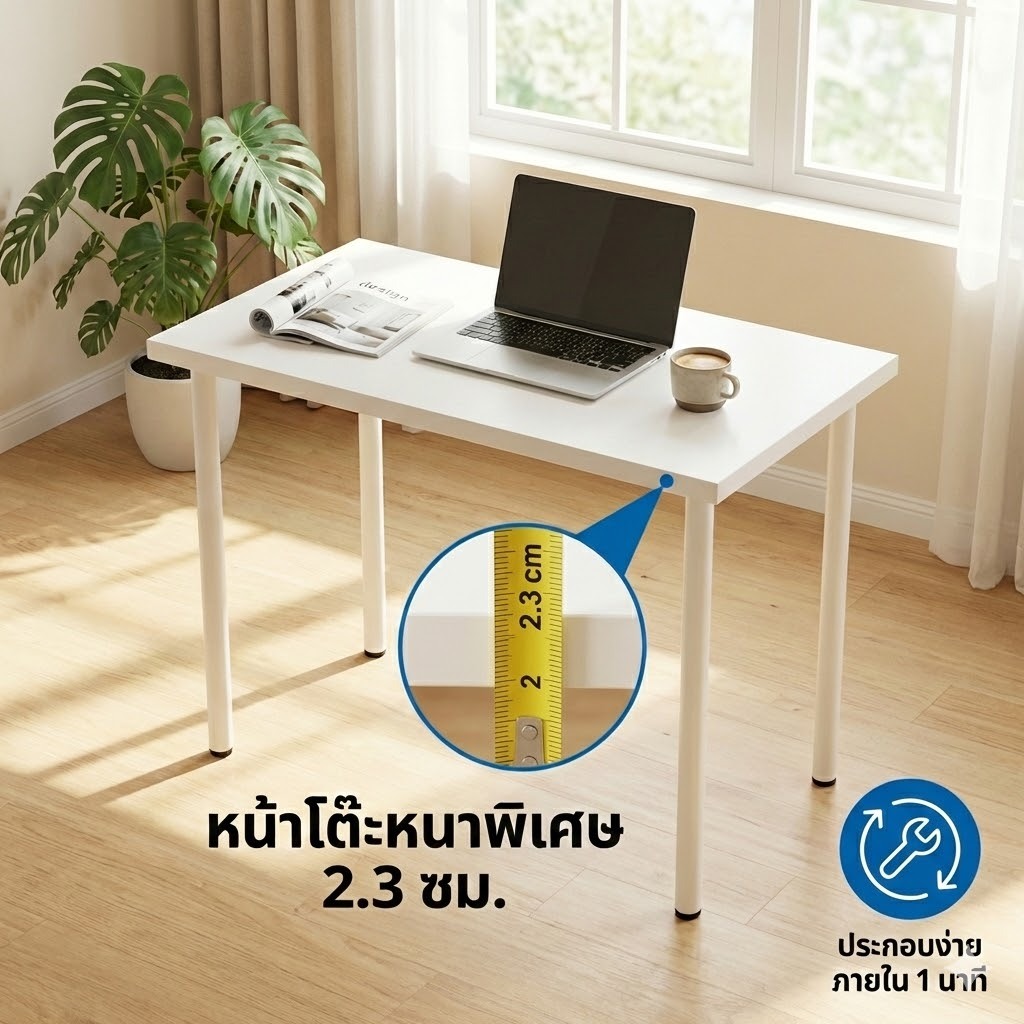 Esshelf โต๊ะทำงาน โต๊ะคอม [ท็อปหนา 2.3cm] สไตล์โมเดิร์น มินิมอล ขาเหล็ก ...