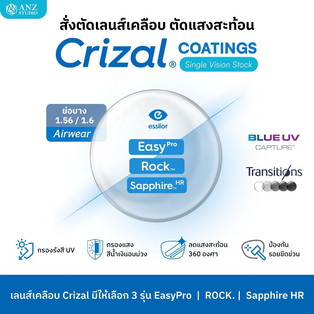 ANZ STUDIO เลนส์สายตา โค้ทติ้งตัดแสงสะท้อน Crizal coating จากแบรนด์ ...