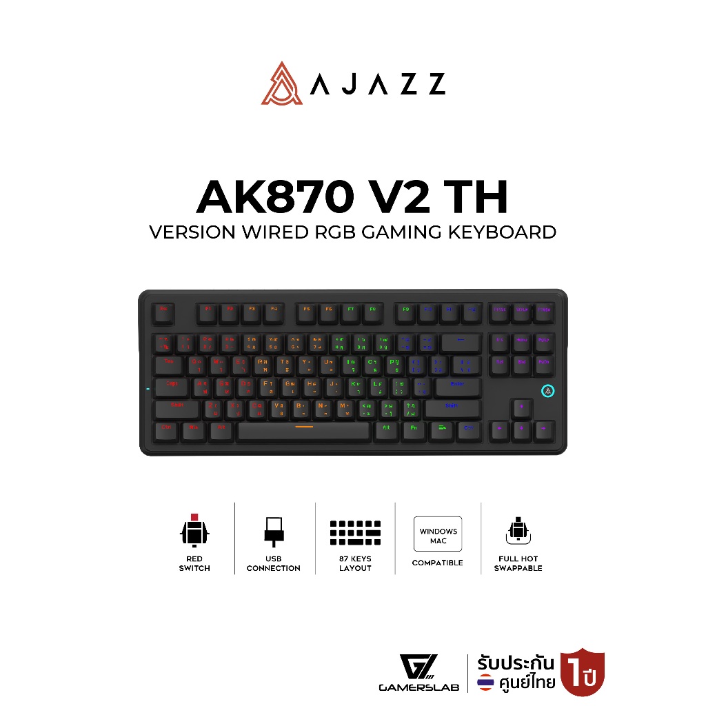 คีย์บอร์ดเกมมิ่ง Ajazz AK870 V2 TH Version Wired RGB 87 Key Gaming ...