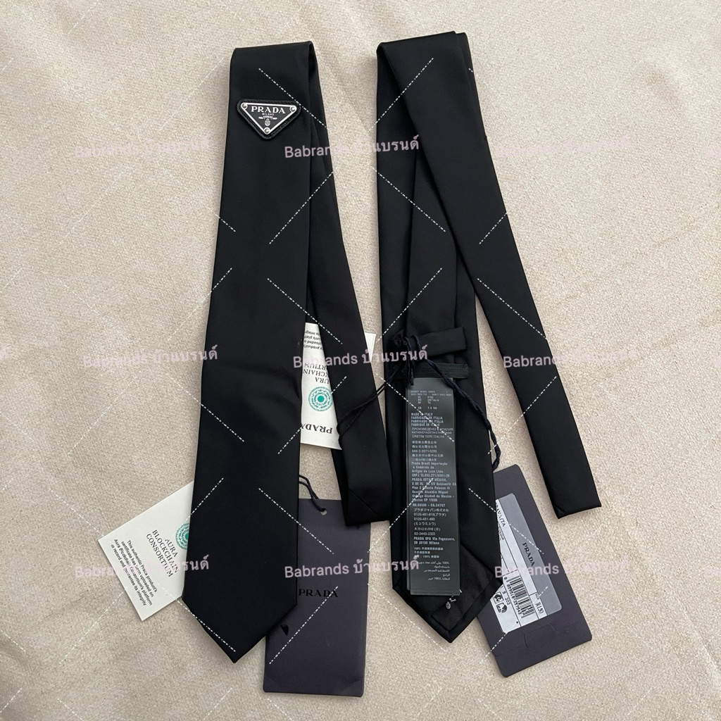 🔥พร้อมส่ง🔥New Prada Re-Nylon Tie in Black Triangle Logo | Shopee Thailand