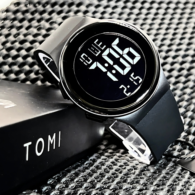 TOMI#TM-02 นาฬิกาข้อมือดิจิตอลกันน้ำได้ หน้าปัดทรงกลม ตัวเลขใหญ่เห็นชัด ...