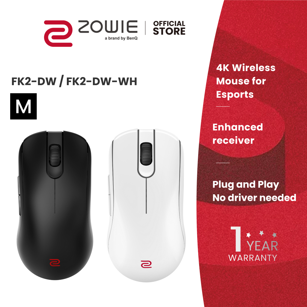 ZOWIE FK2-DW / FK2-DW-WH 4K Wireless Mouse for Esports ขนาด M/กลาง (เมาส์เกมมิ่ง 4K, เมาส์ไร้สาย ...