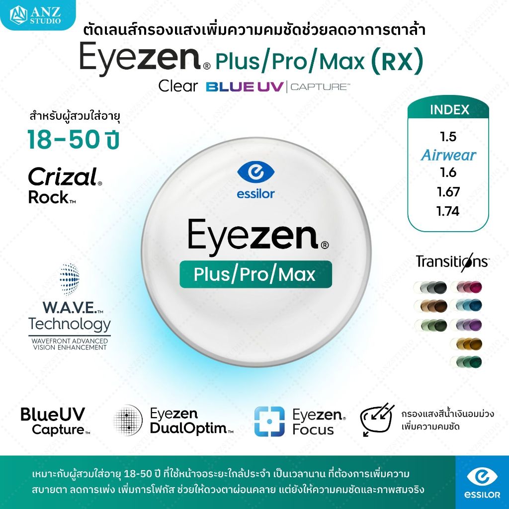 ANZ STUDIO ตัดเลนส์สายตาเดี่ยวระดับพรีเมียมจาก Essilor Eyezen Plus ...