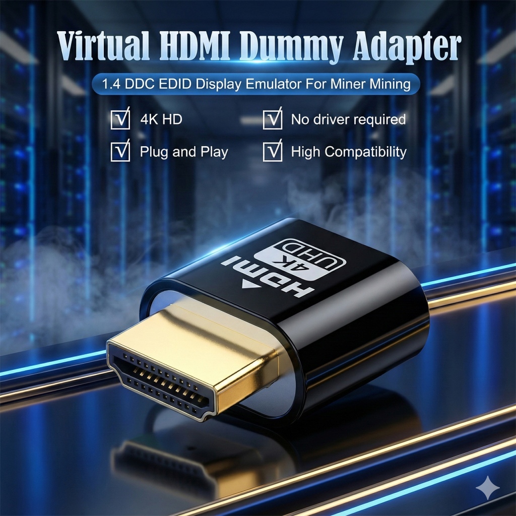 Virtual HDMI Dummy Plug 4K HD 1.4 Display Emulator สำหรับ Miner Mining ...