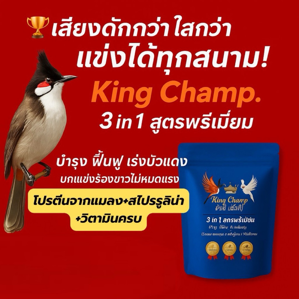 King Champ อาหารนกกรงหัวจุก สูตรพรีเมียม 3 in 1 สูตรเลี้ยงสำหรับหรับ ...